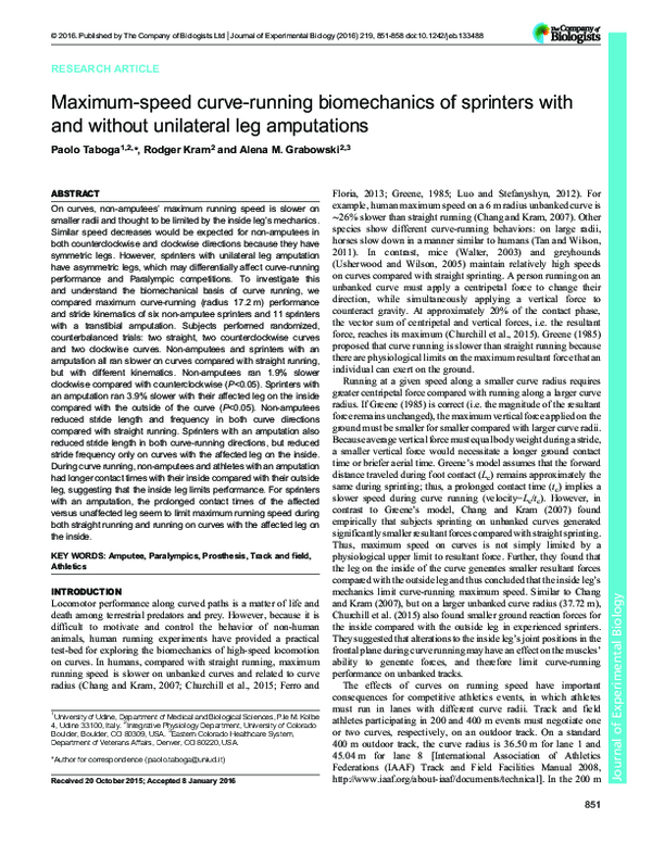 (PDF) Maximum-speed curve-running biomechanics of sprinters with and ...