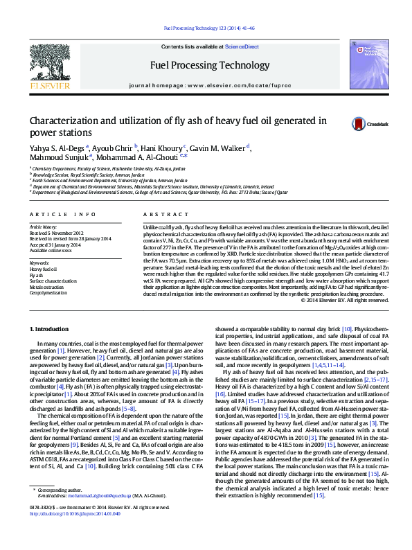 (PDF) Characterization and utilization of fly ash of heavy fuel oil ...