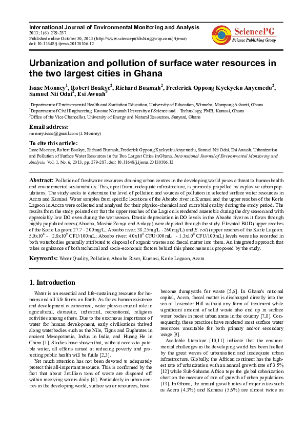 (PDF) Urbanization and Pollution of Surface Water Resources in the Two ...