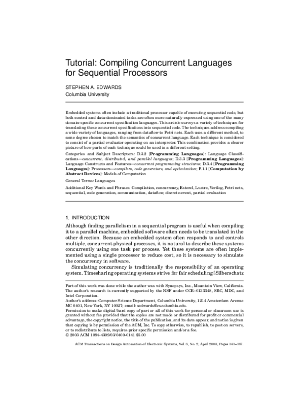 (PDF) Tutorial: Compiling concurrent languages for sequential processors