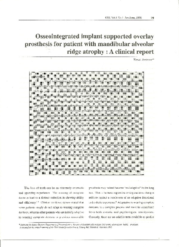 (PDF) Osseointegrated implant supported overlay prosthesis for patient ...