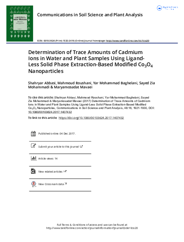 Pdf Determination Of Trace Amounts Of Cadmium Ions In Water And Plant Samples Using Ligand