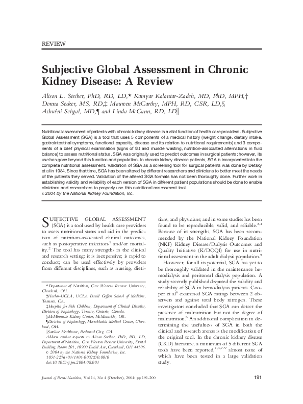 (PDF) Subjective Global Assessment in chronic kidney disease: A review