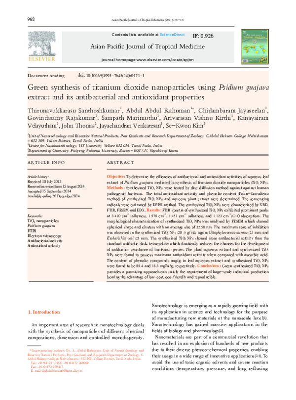(PDF) Green synthesis of titanium dioxide nanoparticles using plant biomass and their ...