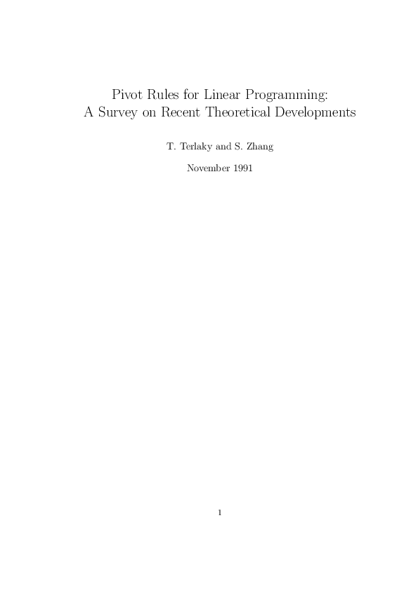 (PDF) Pivot rules for linear programming: A survey on recent theoretical developments