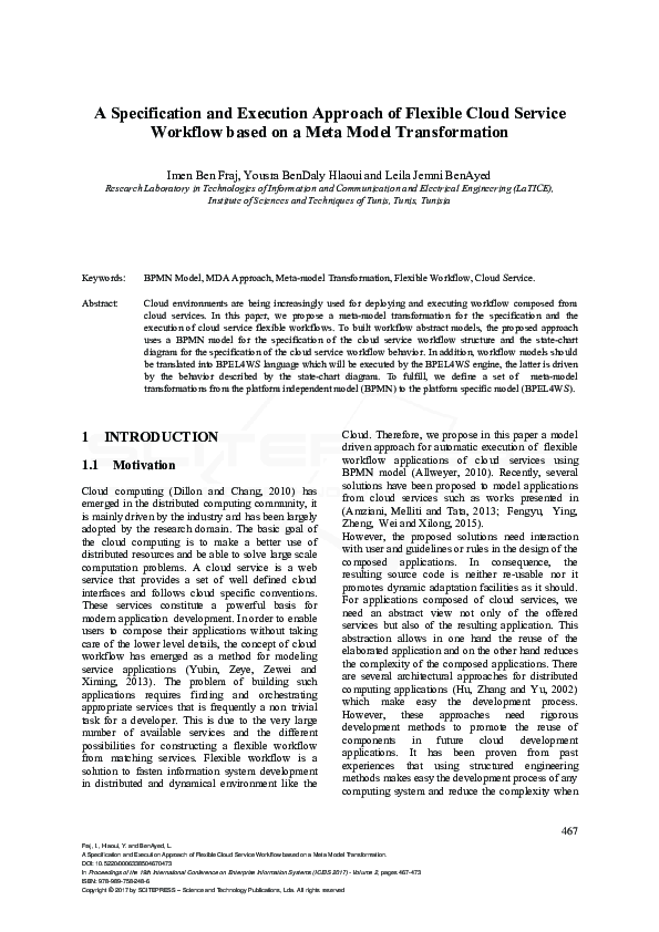 Pdf A Specification And Execution Approach Of Flexible Cloud Service Workflow Based On A Meta