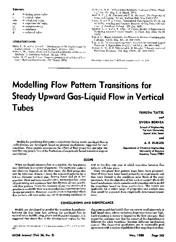 (PDF) Modelling flow pattern transitions for steady upward gas‐liquid flow in vertical tubes