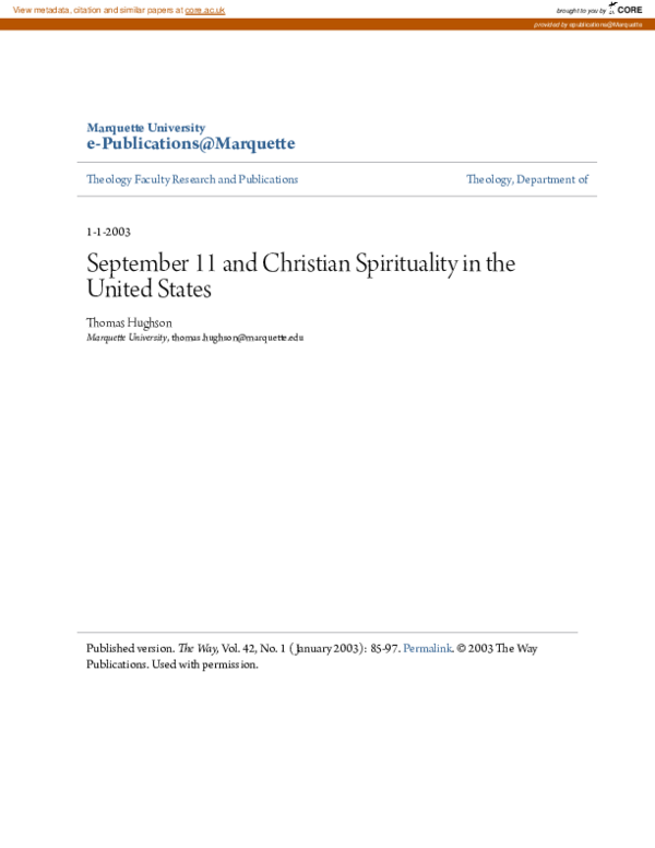 (PDF) September 11 and Christian Spirituality in the United States