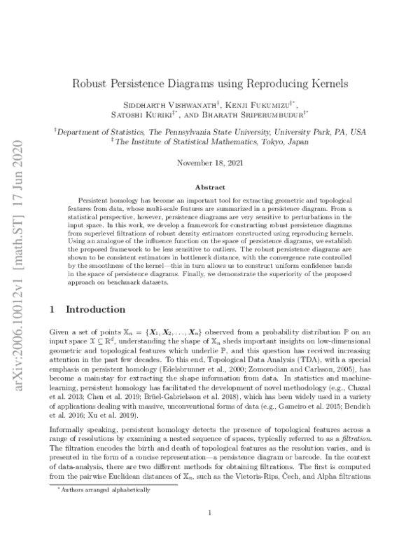 (PDF) Robust Persistence Diagrams using Reproducing Kernels