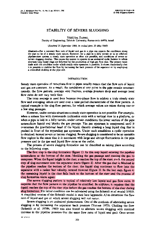(PDF) Stability of severe slugging