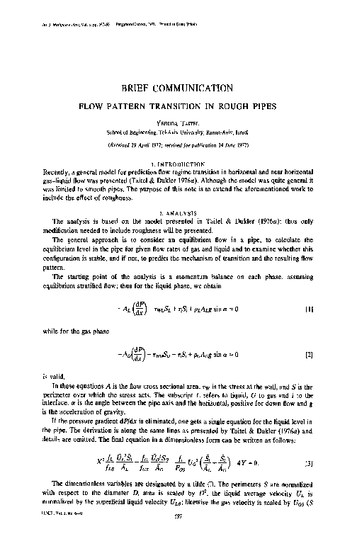 Pdf Flow Pattern Transition In Rough Pipes Yehuda Taitel