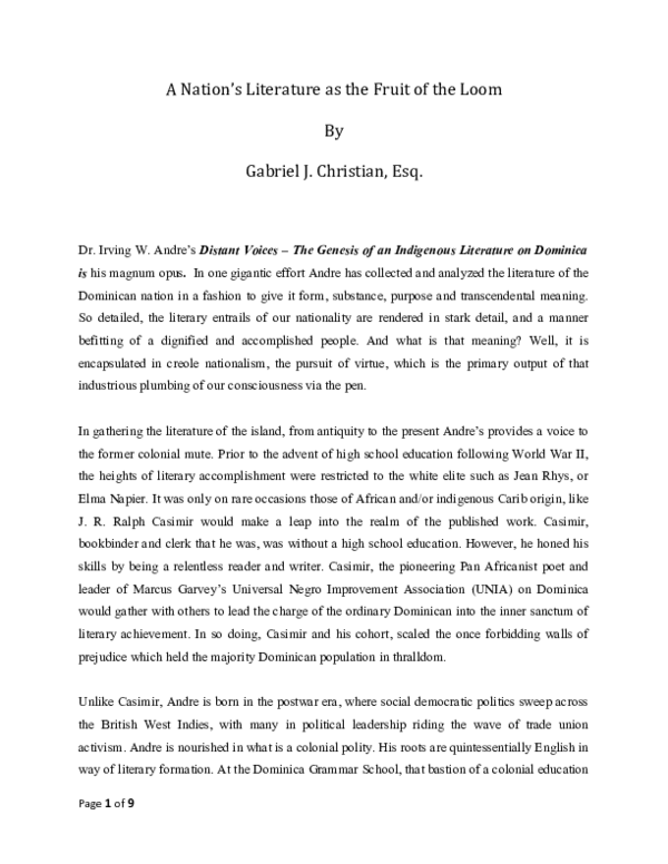 (DOC) Irving Andre - Literature as the Anvil of West Indian Creole ...