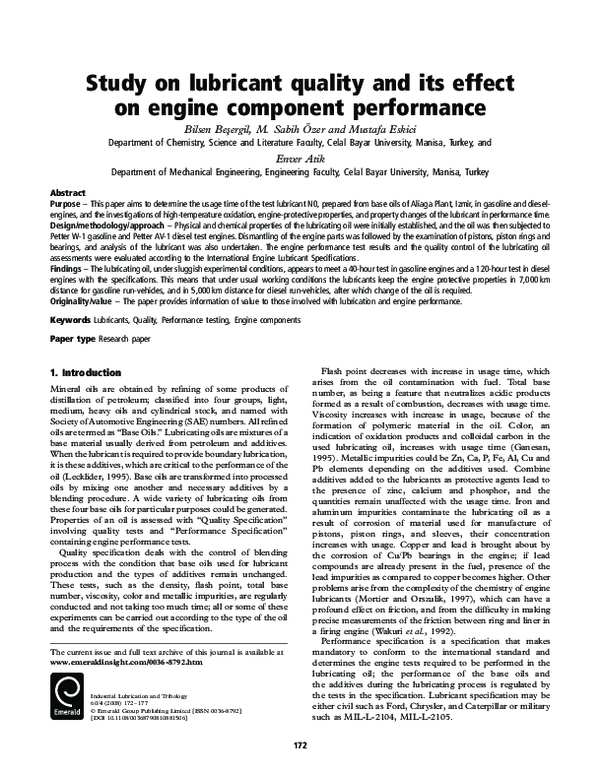 (PDF) Study on lubricant quality and its effect on engine component ...