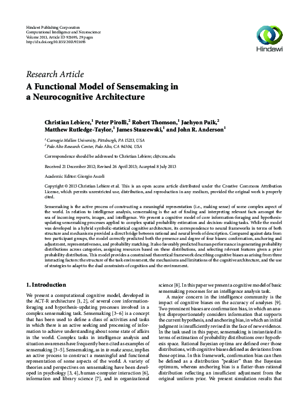 (PDF) A Functional Model of Sensemaking in a Neurocognitive Architecture