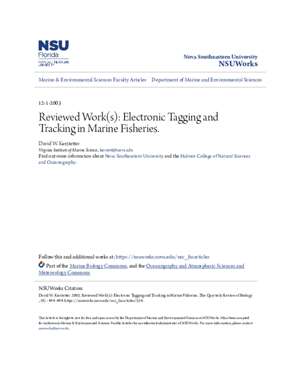 (PDF) [Book Review: Electronic Tagging and Tracking in Marine Fisheries]