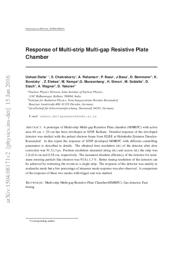 (PDF) Response of multi-strip multi-gap resistive plate chamber