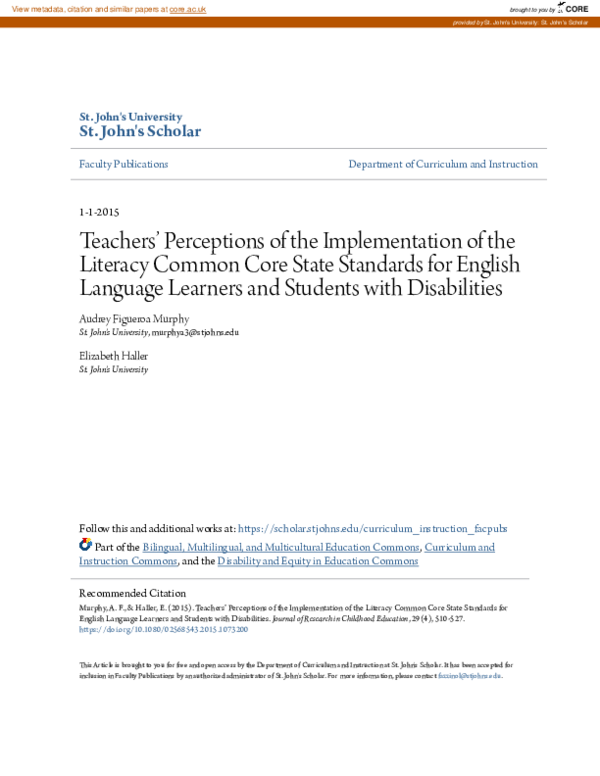(PDF) Teachers’ Perceptions of the Implementation of the Literacy ...