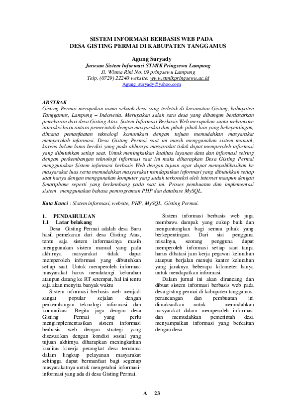 (PDF) Sistem Informasi Berbasis Web Pada Desa Gisting Permai DI ...