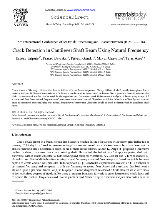 (PDF) Crack Detection in Cantilever Shaft Beam Using Natural Frequency