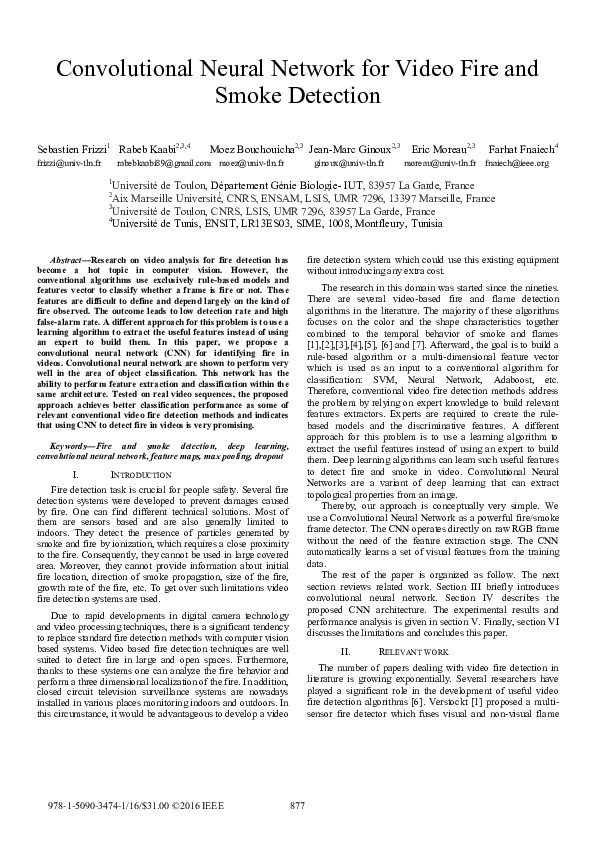 Pdf Convolutional Neural Network For Video Fire And Smoke Detection