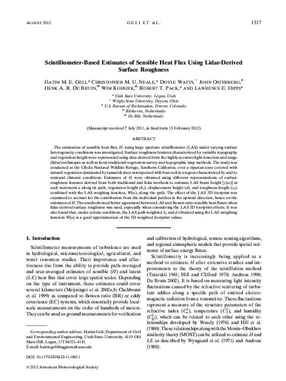 (PDF) Scintillometer-Based Estimates of Sensible Heat Flux Using Lidar ...