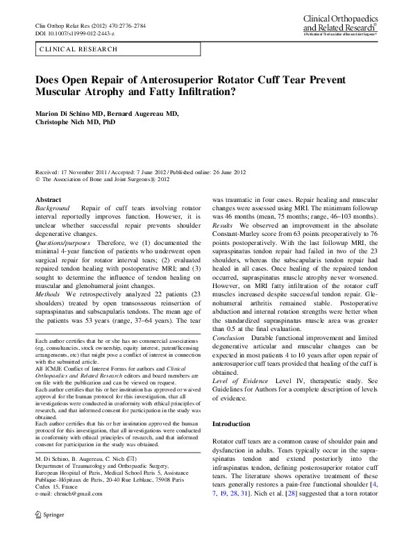 (PDF) Does Open Repair of Anterosuperior Rotator Cuff Tear Prevent Muscular Atrophy and Fatty ...
