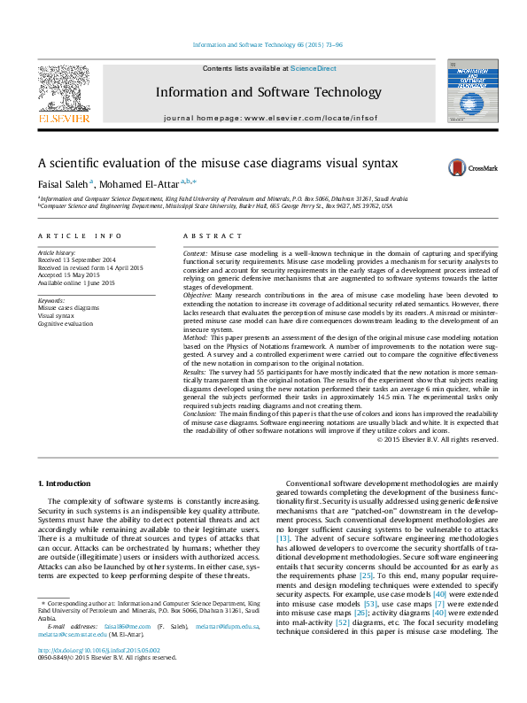 (PDF) A scientific evaluation of the misuse case diagrams visual syntax