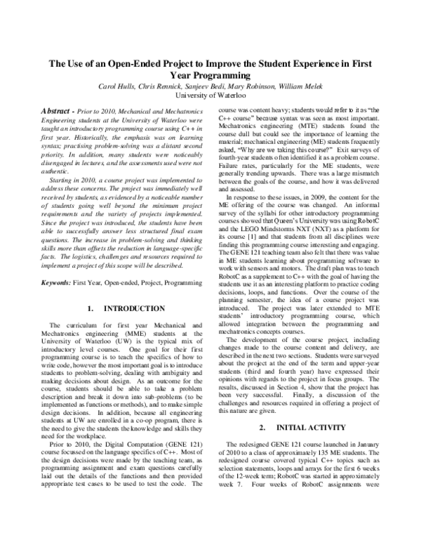 (PDF) The Use of an Open-Ended Project to Improve the Student ...