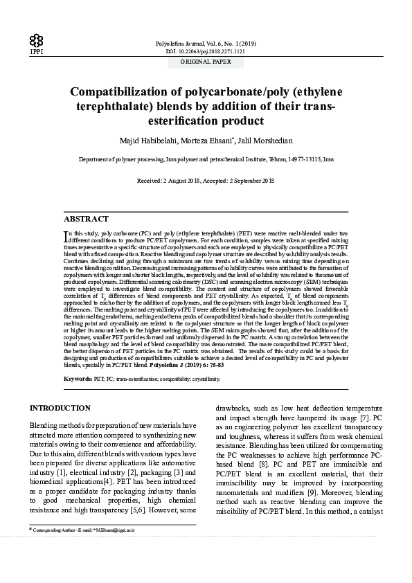 (PDF) Compatibilization of polycarbonate/poly (ethylene terephthalate ...