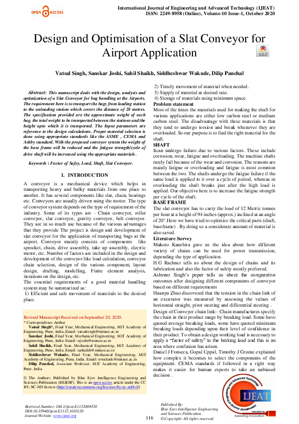 (PDF) Design and Optimisation of a Slat Conveyor for Airport Application