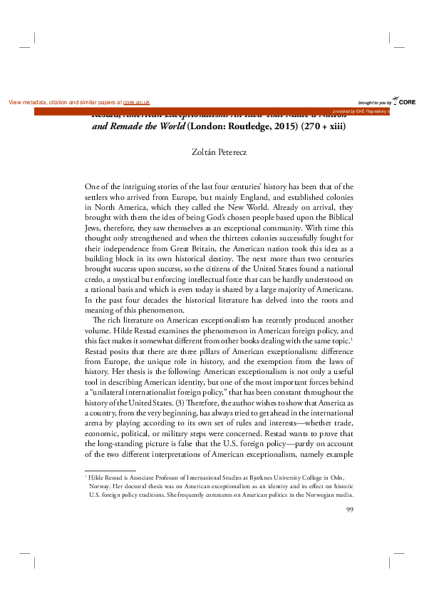 (PDF) American Exceptionalism in American Foreign Policy Hilde Restad ...