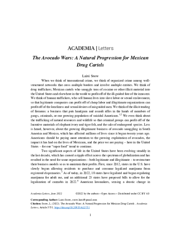(PDF) The Avocado Wars: A Natural Progression for Mexican Drug Cartels