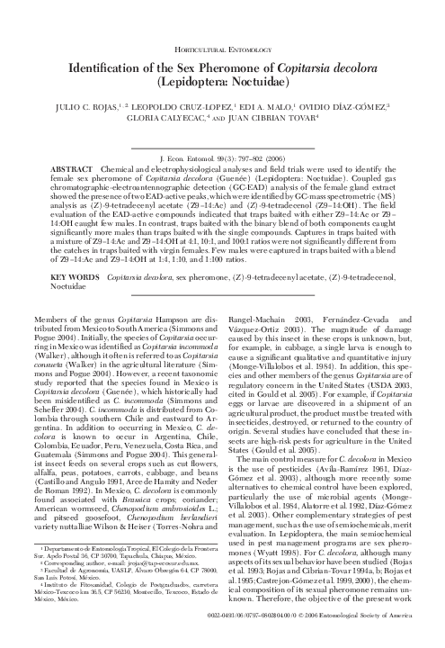 (PDF) Identification of the Sex Pheromone of Copitarsia decolora ...