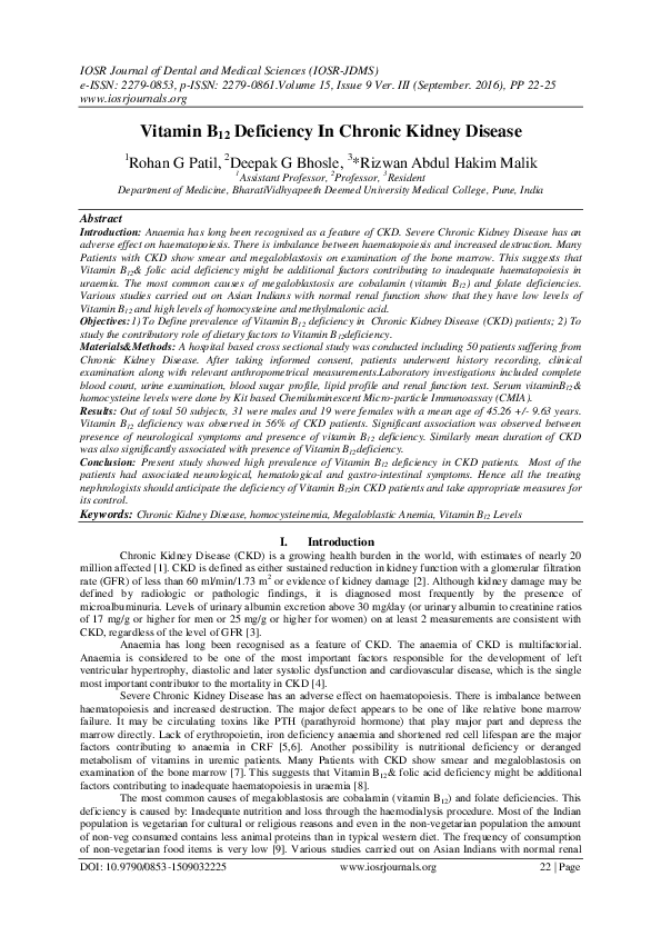 (PDF) Vitamin B12 Deficiency In Chronic Kidney Disease