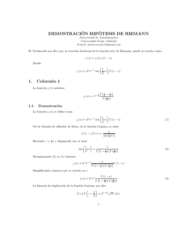 (PDF) Demostración de la Hipótesis de Riemann