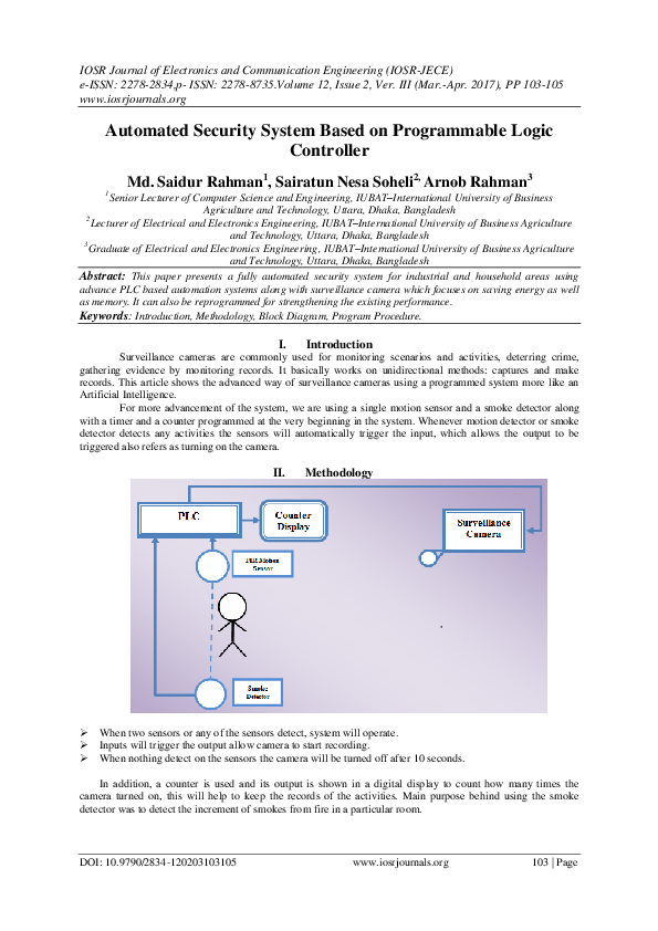(PDF) Automated Security System Based on Programmable Logic Controller