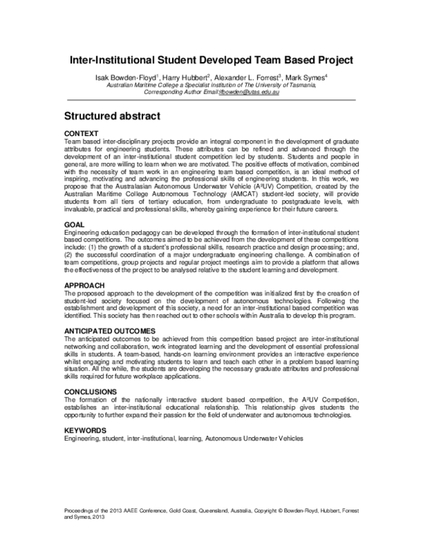 (PDF) Inter-Institutional Student Developed Team Based Project