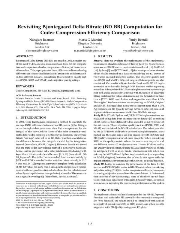 (PDF) Revisiting Bjontegaard delta bitrate (BD-BR) computation for ...