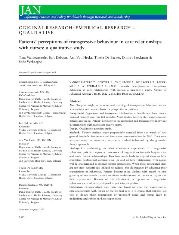 (PDF) Patients' perceptions of transgressive behaviour in care ...