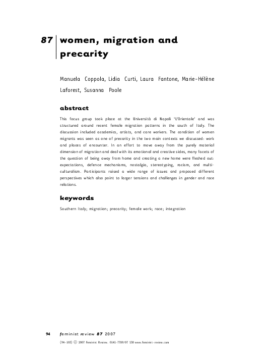 (PDF) Women, Migration and Precarity