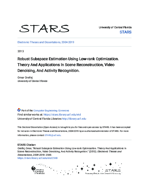 Pdf Robust Subspace Estimation Using Low Rank Optimization Theory