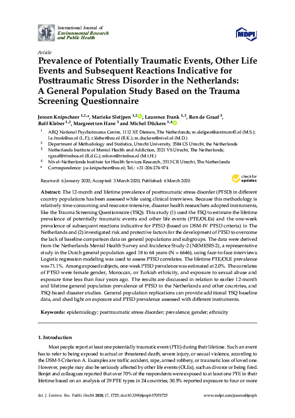 (PDF) Prevalence of Potentially Traumatic Events, Other Life Events and ...