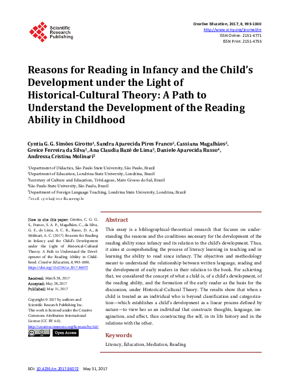 (PDF) Reasons for Reading in Infancy and the Child’s Development under ...