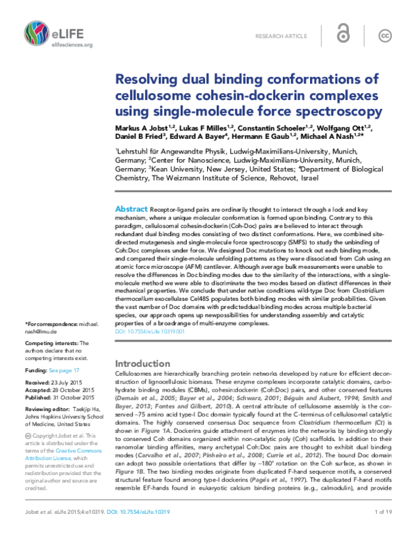 (PDF) Resolving dual binding conformations of cellulosome cohesin-dockerin complexes using ...