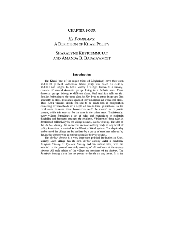 (PDF) The Pomblang : A Depiction of Khasi polity