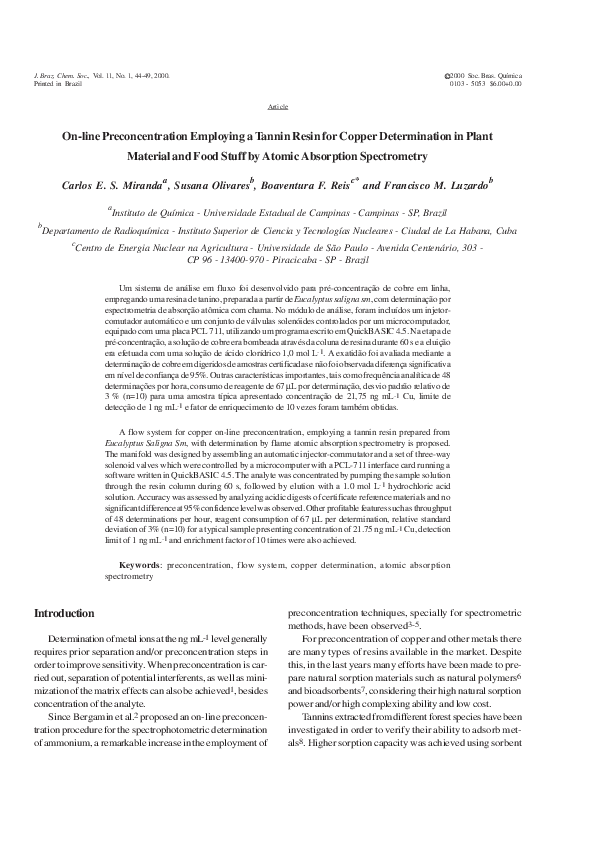 (PDF) On-line preconcentration employing a tannin resin for copper ...