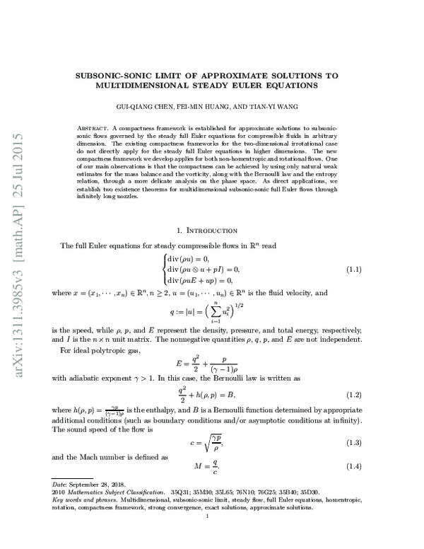 Pdf Sonic Subsonic Limit Of Approximate Solutions To Multidimensional