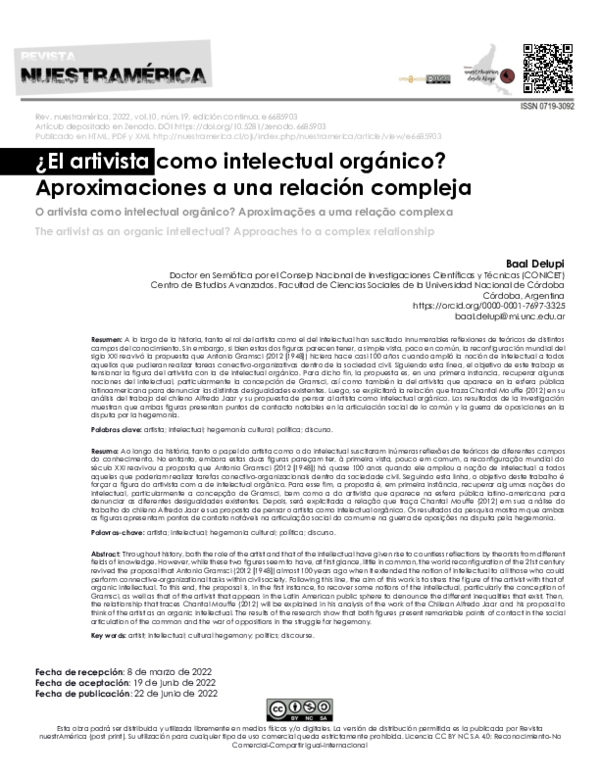 (PDF) ¿El artivista como intelectual orgánico? Aproximaciones a una ...