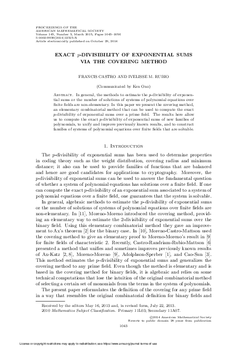 (PDF) Exact $p$-divisibility of exponential sums via the covering method