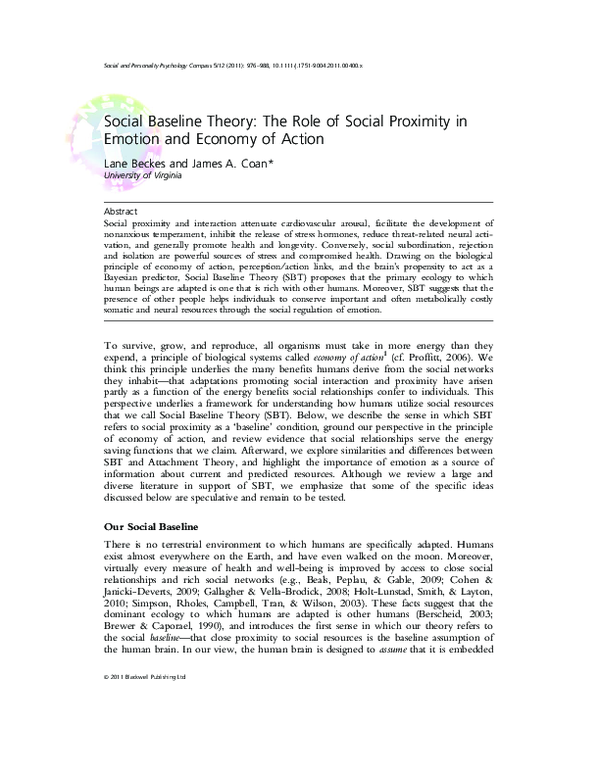 (PDF) Social Baseline Theory: The Role of Social Proximity in Emotion ...